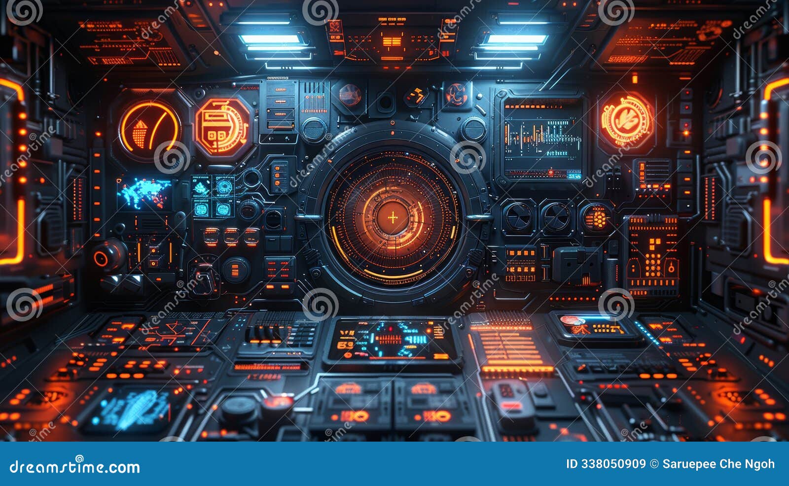 Futuristic Control Room with Advanced Technology and Neon Lights SciFi ...