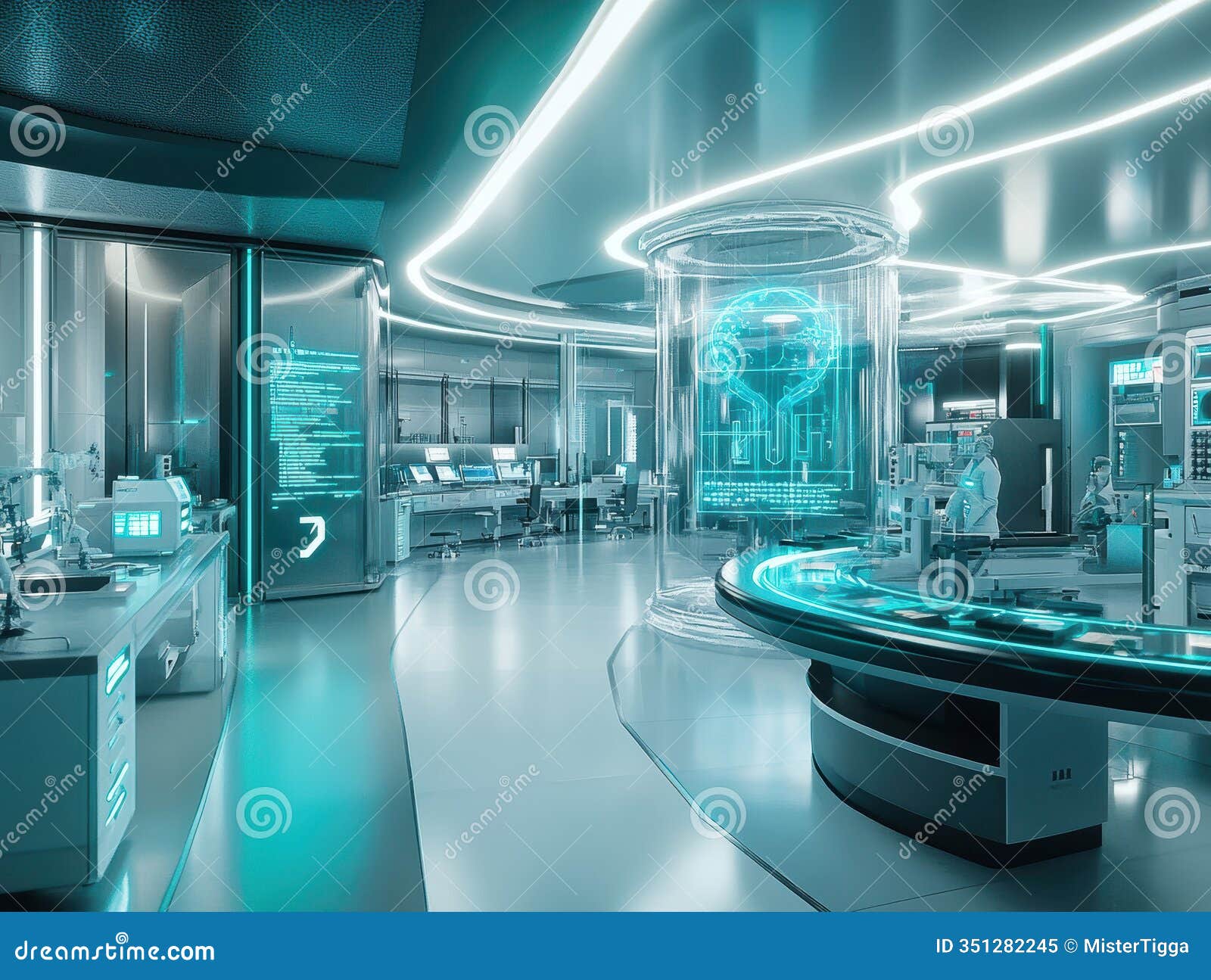 A Futuristic Control Room with a Central Console, Multiple Workstations ...