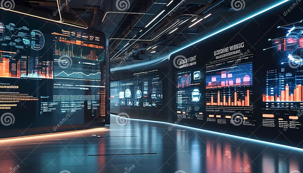 A Futuristic Control Room or Data Center with Multiple Large ScreensGenerative AI Stock Image ...