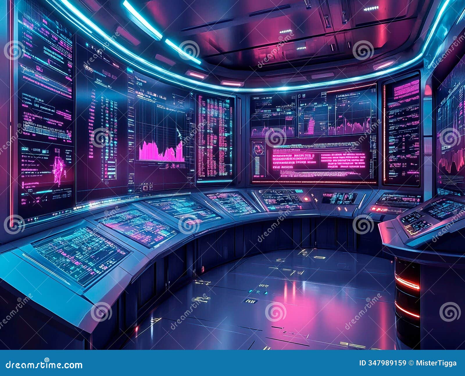 A Futuristic Control Room, Dominated by a Circular Workstation and ...