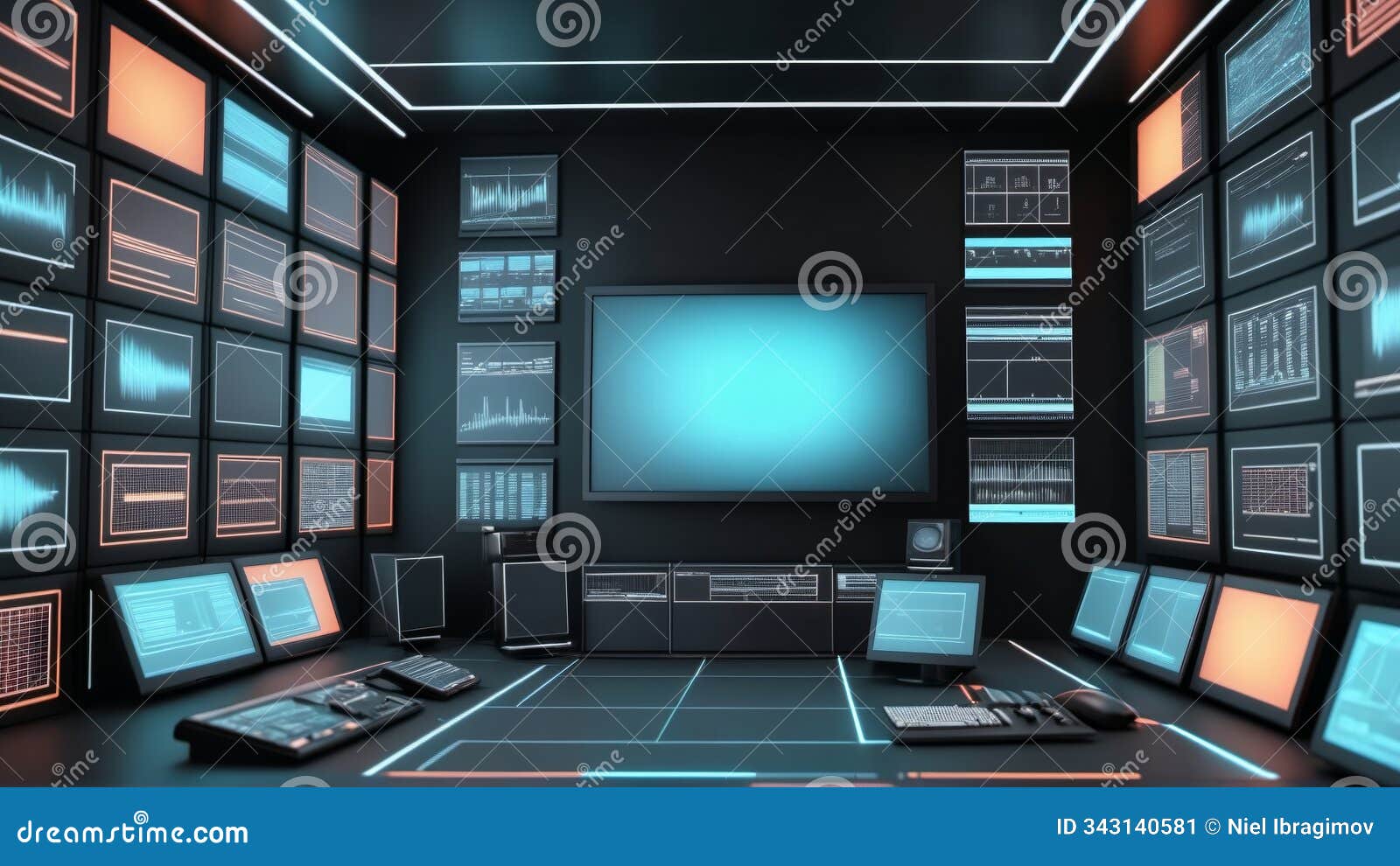 Futuristic Control Room with Multiple Monitors and Advanced Technology ...