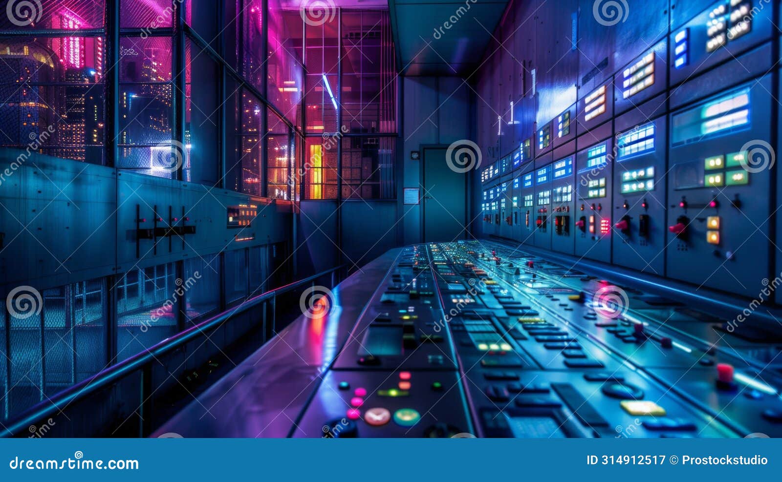 Futuristic Control Room at Night Stock Image - Image of technology ...