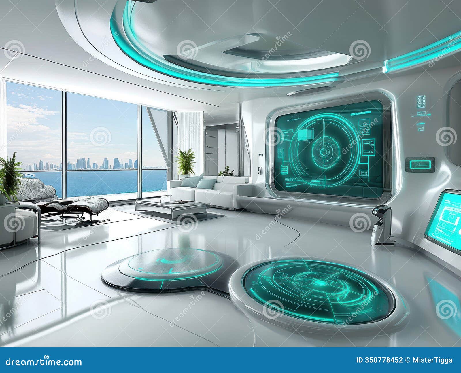 A Futuristic Control Roomcockpit with Sleek, Curved Surfaces, Metallic ...