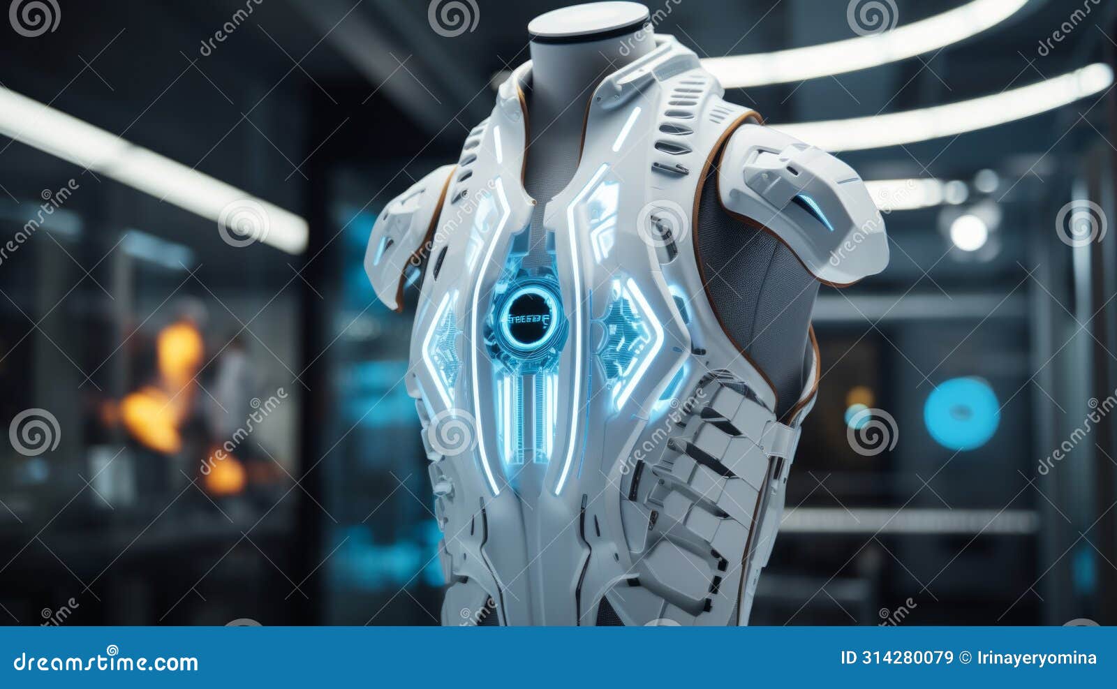 Futuristic Cooling Vest Display in High-Tech Lab Stock Image - Image of ...
