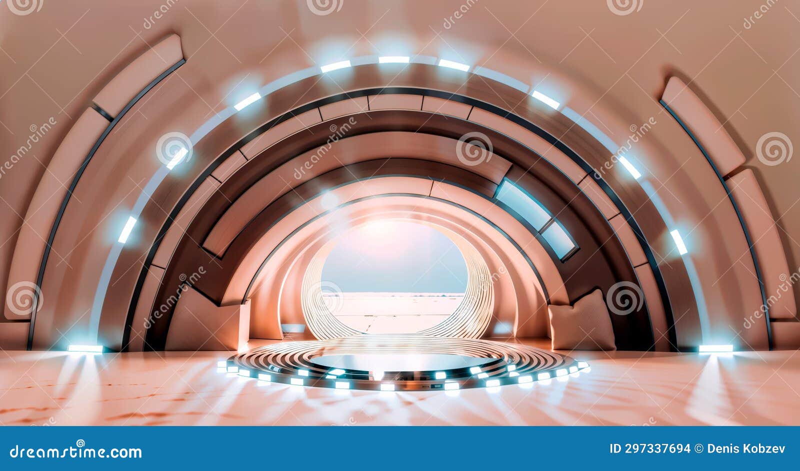 A Futuristic Corridor with Arched Light Structures that Create the ...