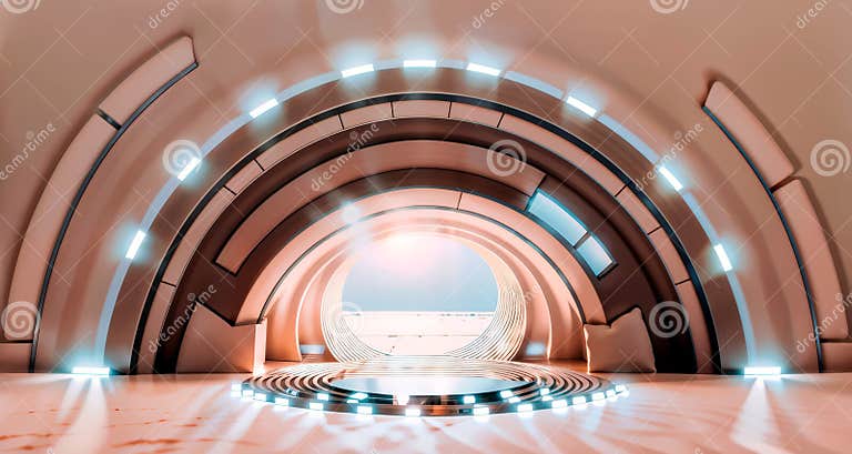 A Futuristic Corridor with Arched Light Structures that Create the ...