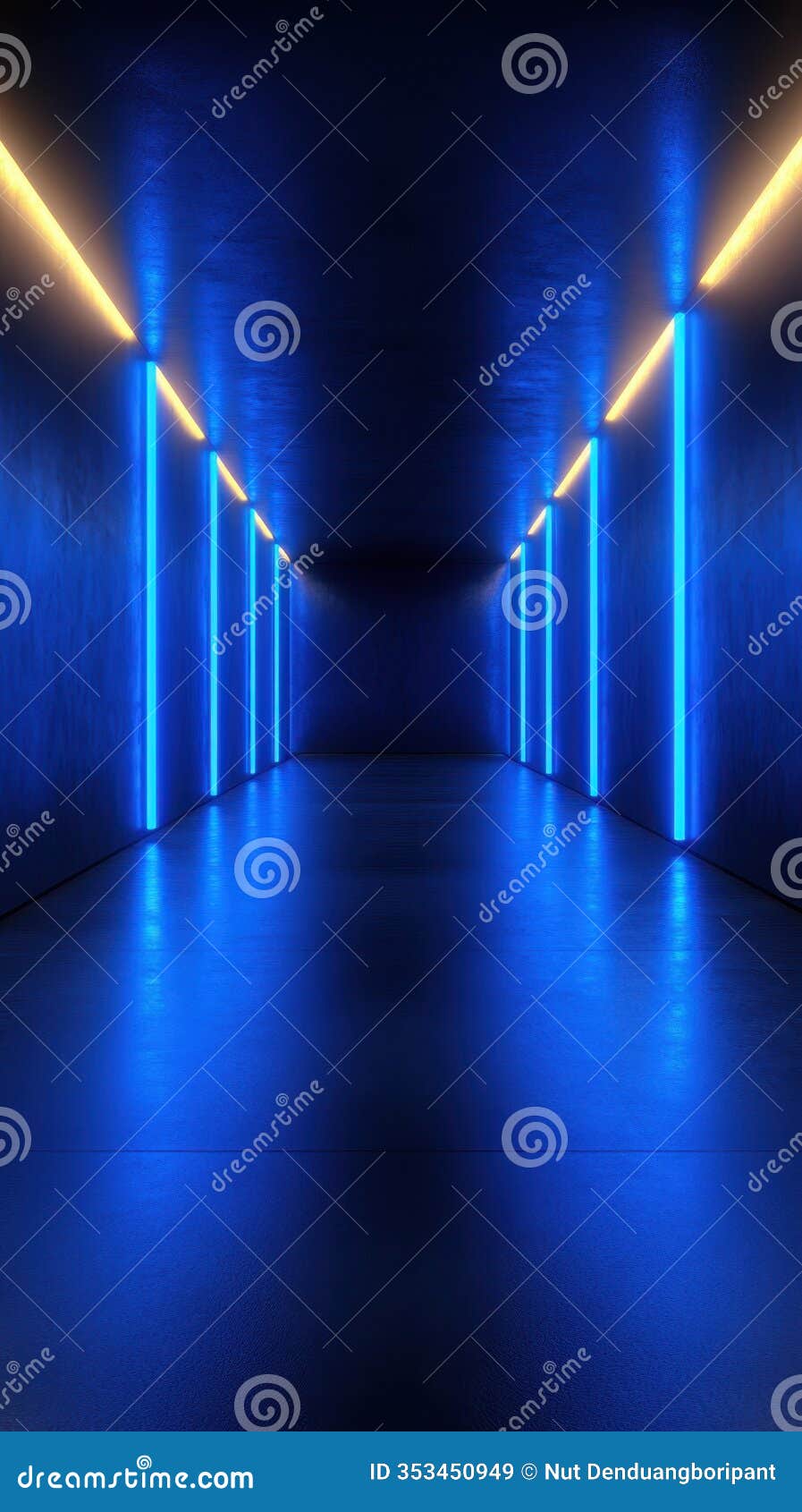 Futuristic Corridor with Blue Neon Lights and Smooth Floor Stock ...