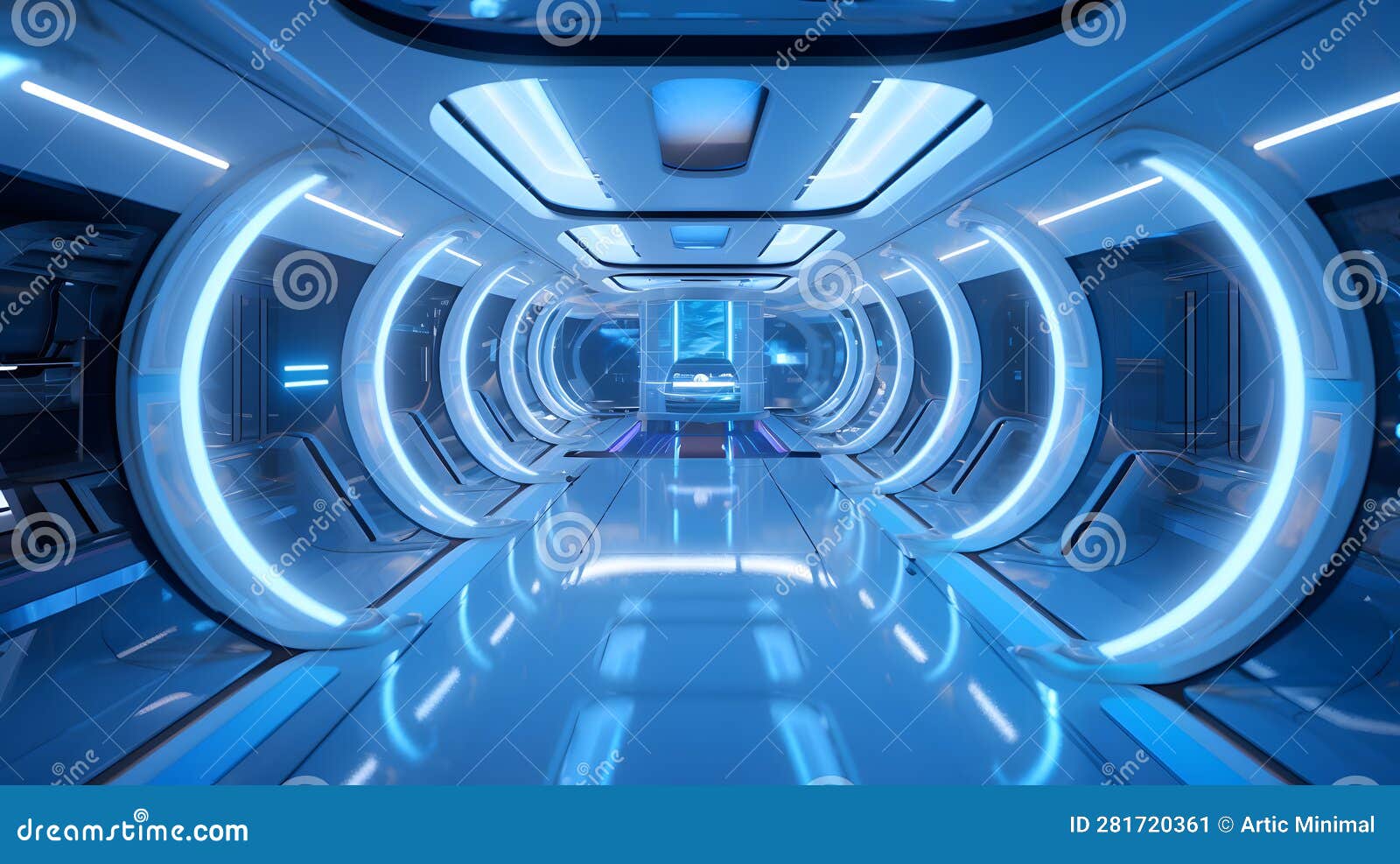 Futuristic Corridor in a Captivating Blue Theme Stock Illustration ...