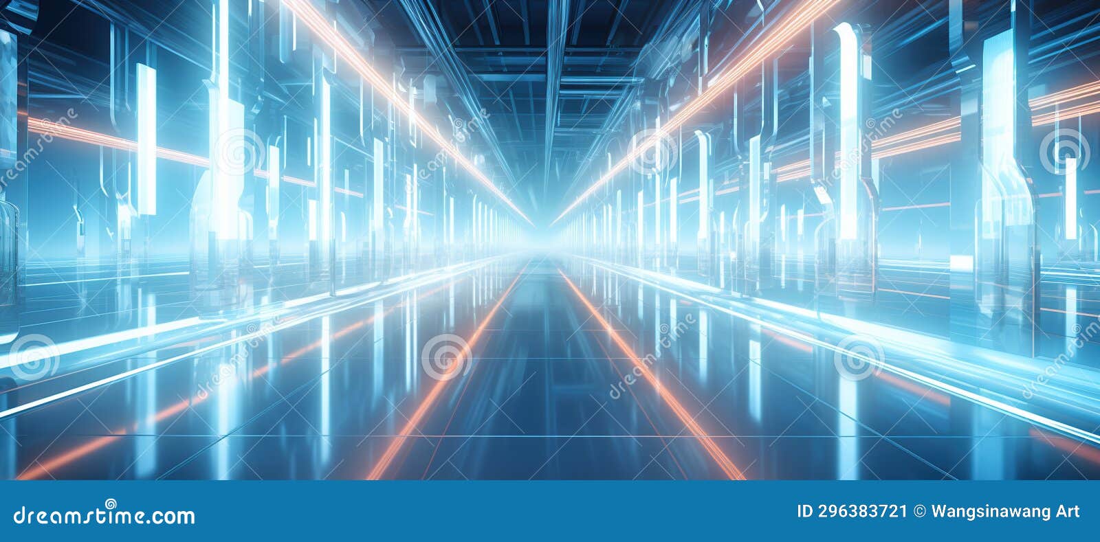 Futuristic Corridor with Glowing Lights and Reflections, Wallpaper with ...