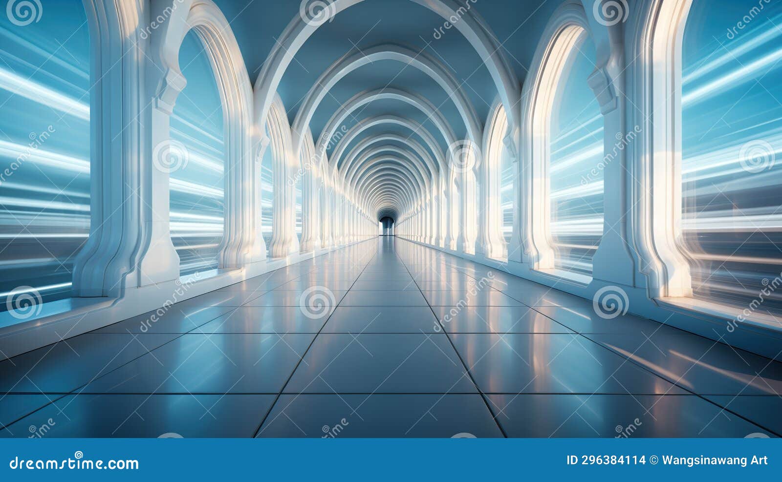 Futuristic Corridor with Glowing Lights and Reflections, Wallpaper with ...
