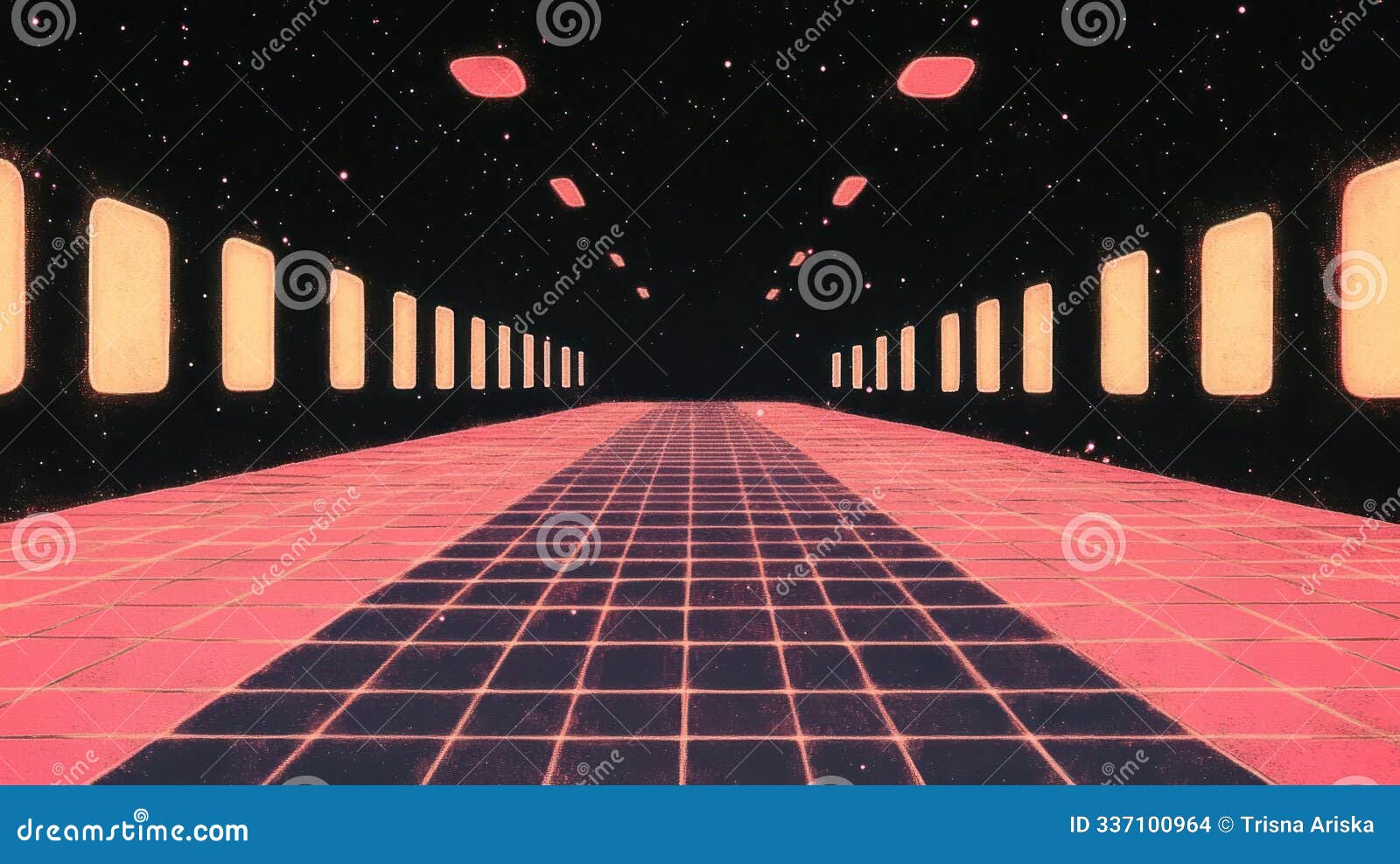 A Futuristic Corridor with Glowing Panels and a Grid Floor, Evoking a ...