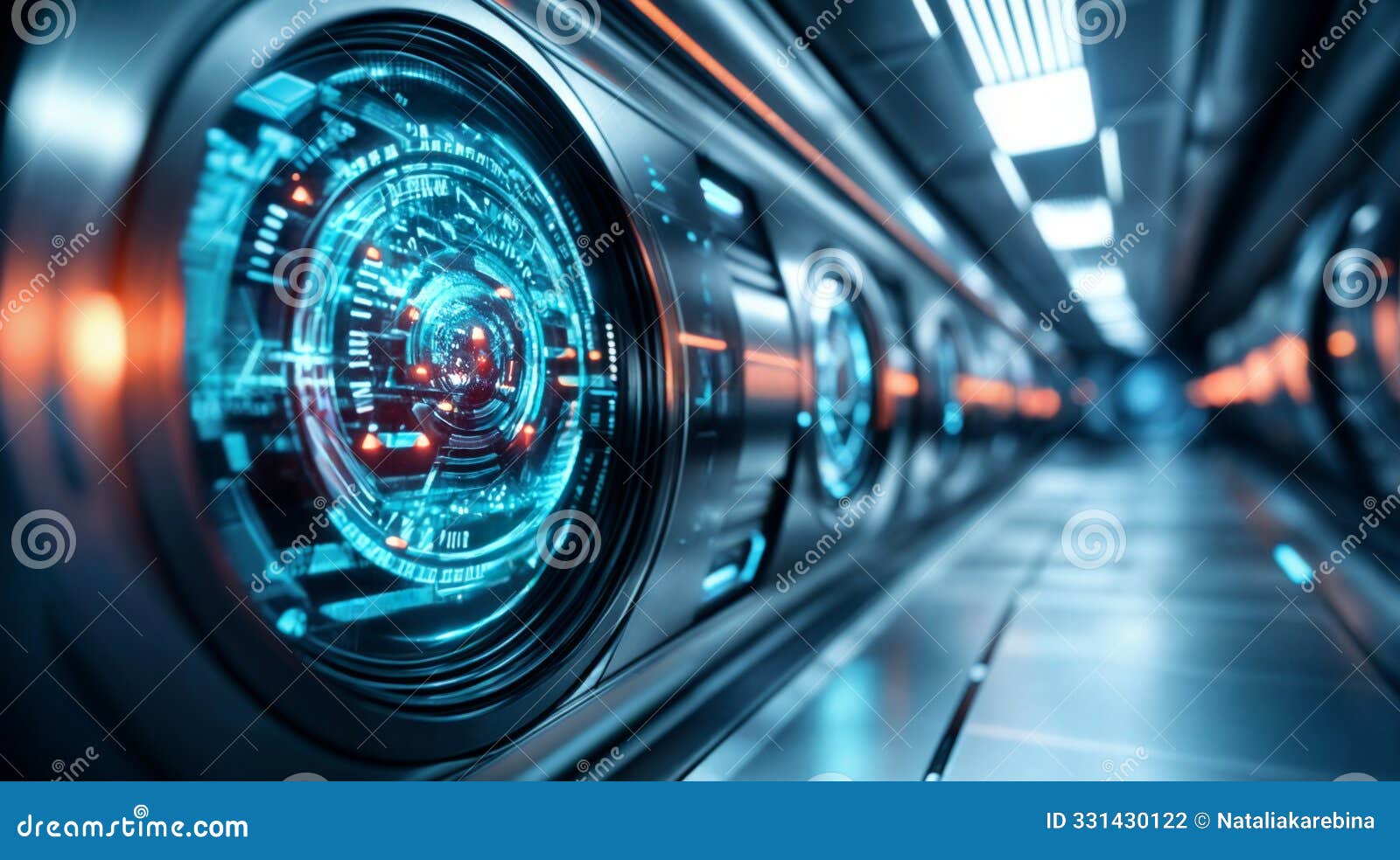 The Futuristic Corridor Vanishing Point Leads To A Blue Window ...