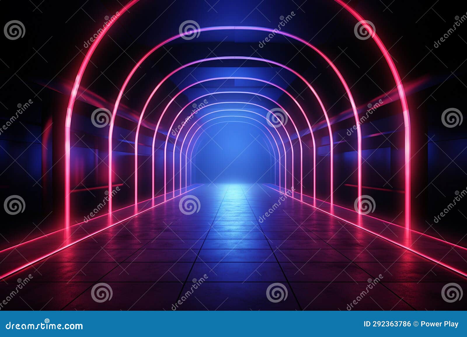 Futuristic Corridor With Neon Lights And Reflections 3d Rendering
