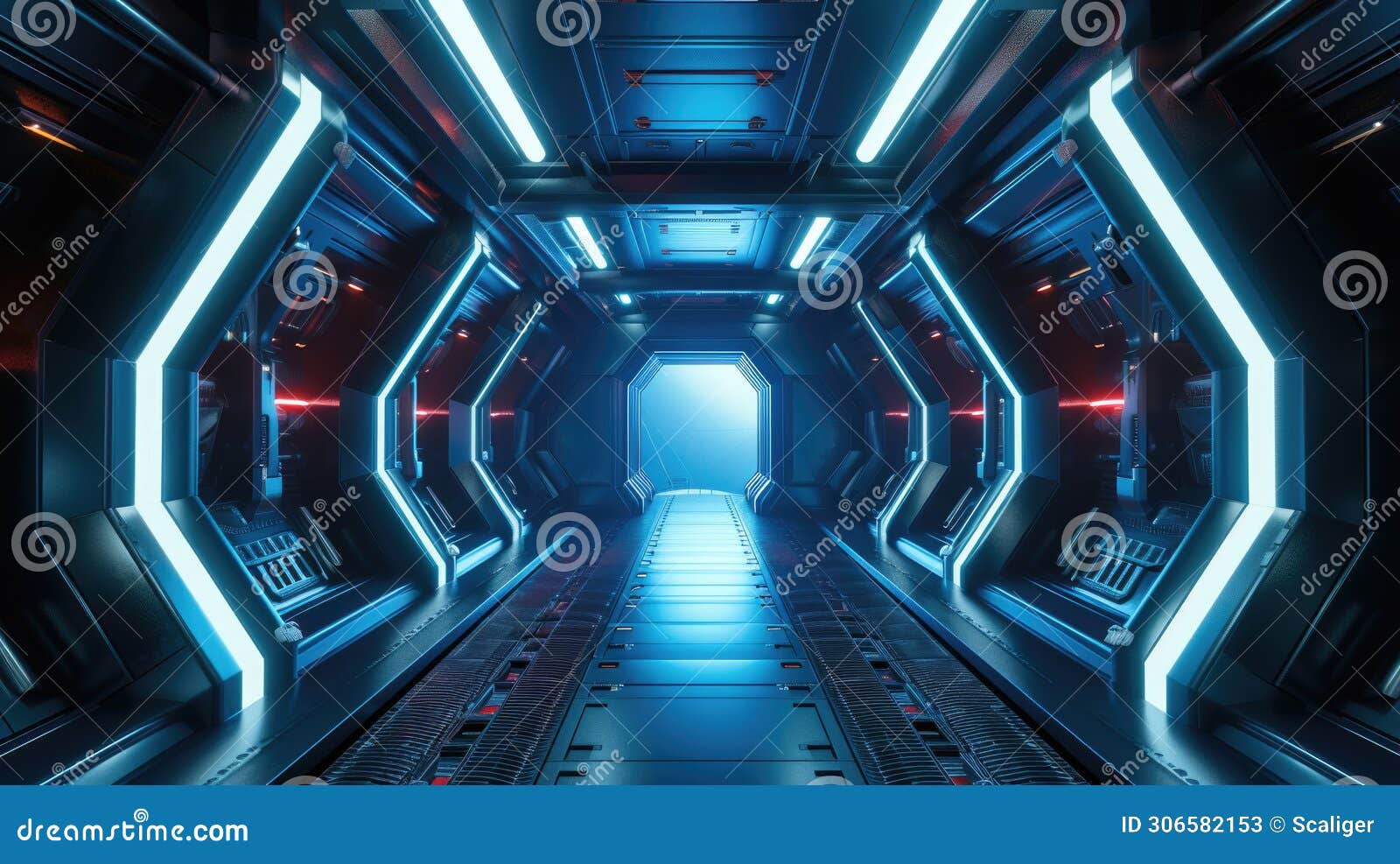 Futuristic Corridor in Spaceship, Interior of Starship or Space Station ...