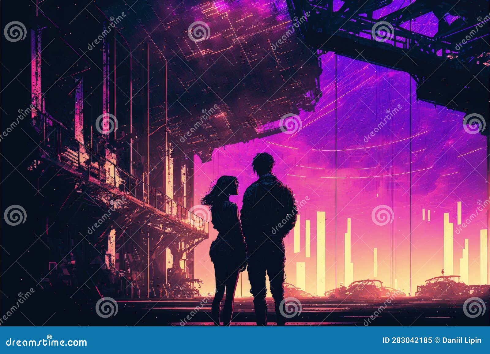 A Futuristic Couple Stands in the Advanced Forge, Sci-fi Setting Stock ...