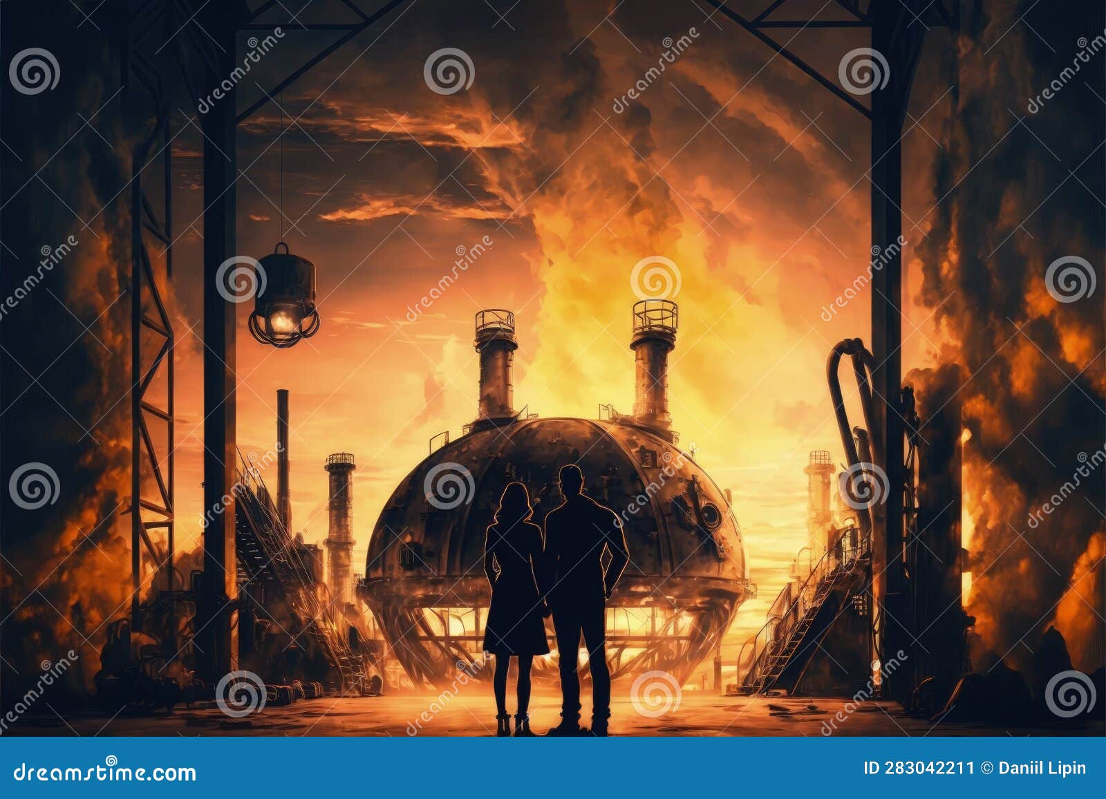 A Futuristic Couple Stands in the Advanced Forge, Sci-fi Setting Stock ...