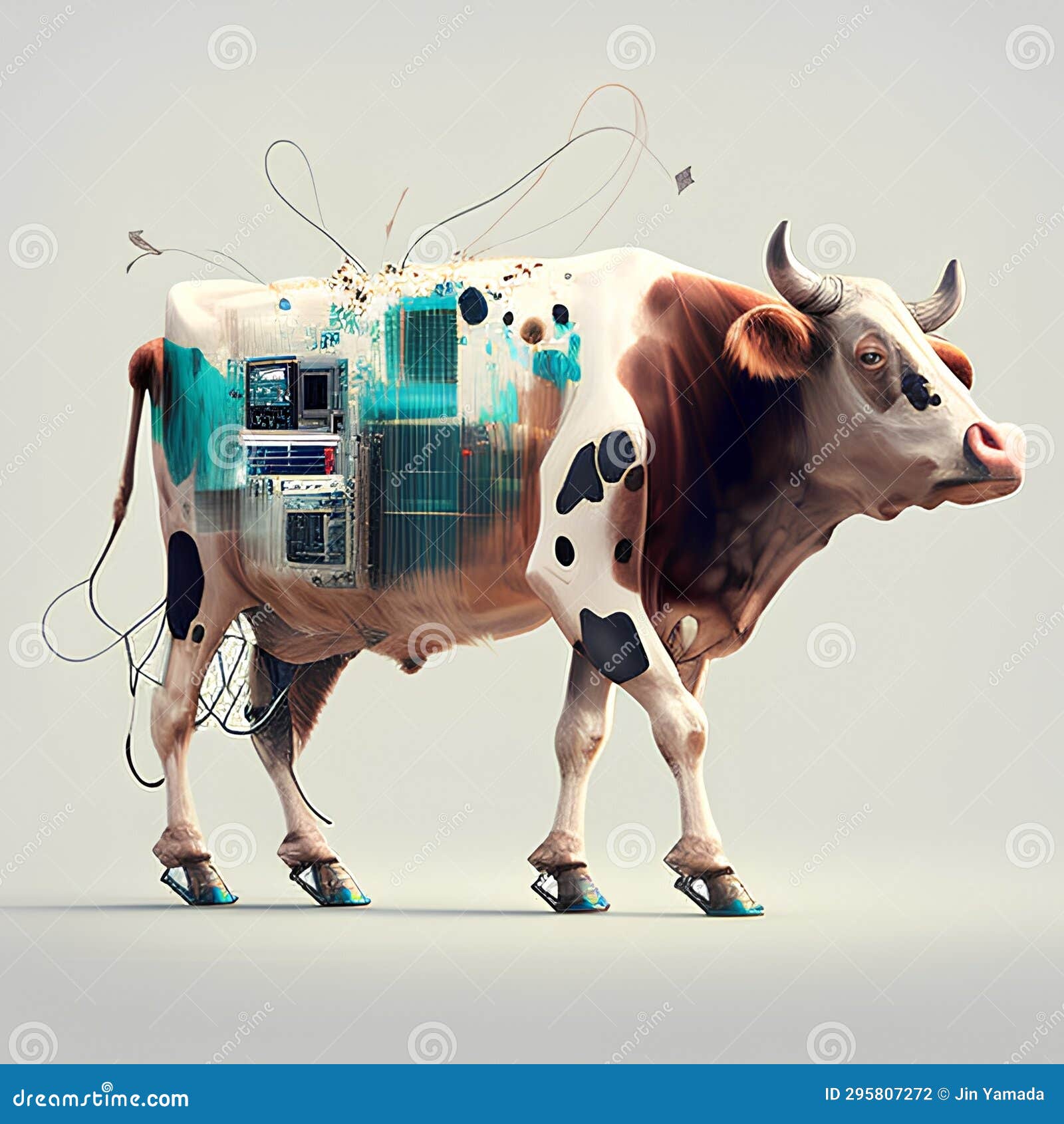 Futuristic Cow with High Tech Interface. 3d Illustration Stock ...