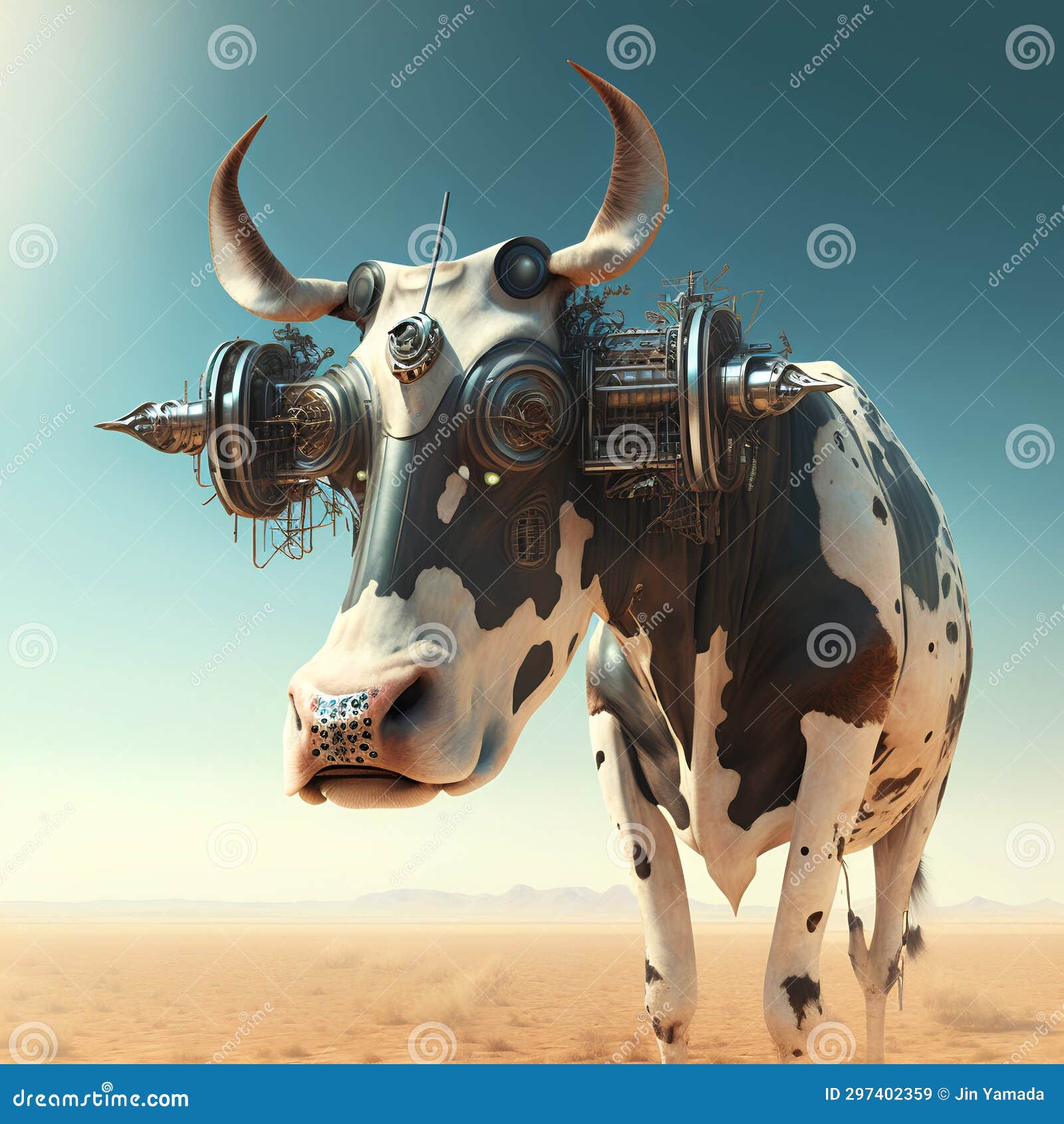Futuristic Cow in the Steppe. 3d Illustration Stock Image - Image of ...