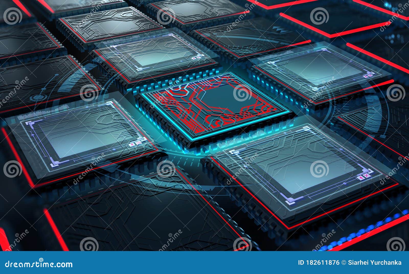 Futuristic CPU 3d Illustration. Quantum Processor in Global Database ... Futuristic CPU 3d Illustration. Quantum Processor in Global Database ...