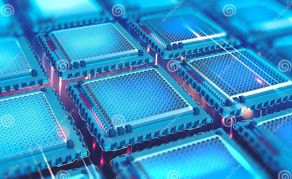 Futuristic CPU. Quantum Processor in the Global Computer Network Stock Illustration ...