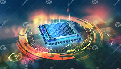Futuristic CPU. Quantum Processor in the Global Computer Network Stock Illustration ...