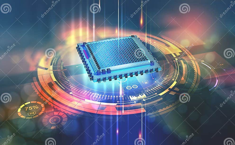 Futuristic CPU. Quantum Processor in the Global Computer Network Stock ...