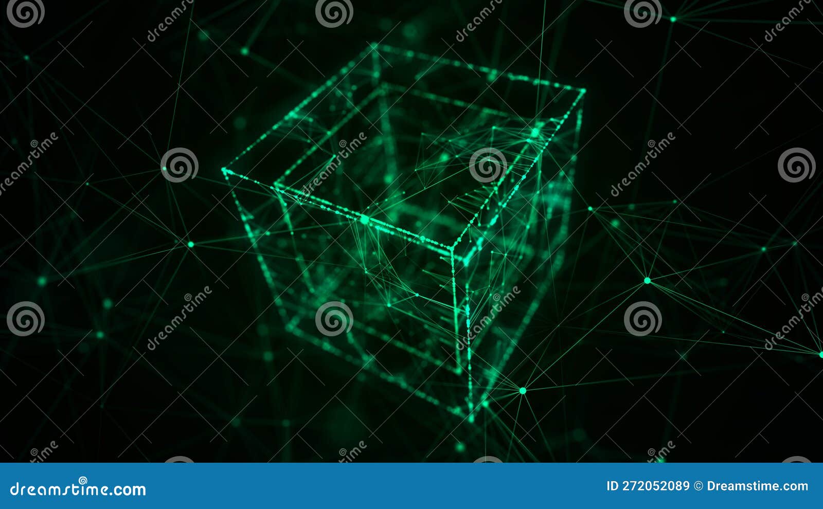 Futuristic Cube with Connected Particles in Cyberspace. Technology ...