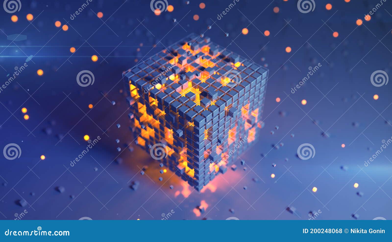 Futuristic Cube with Moving Elements 3D Rendering Illustration Stock ...