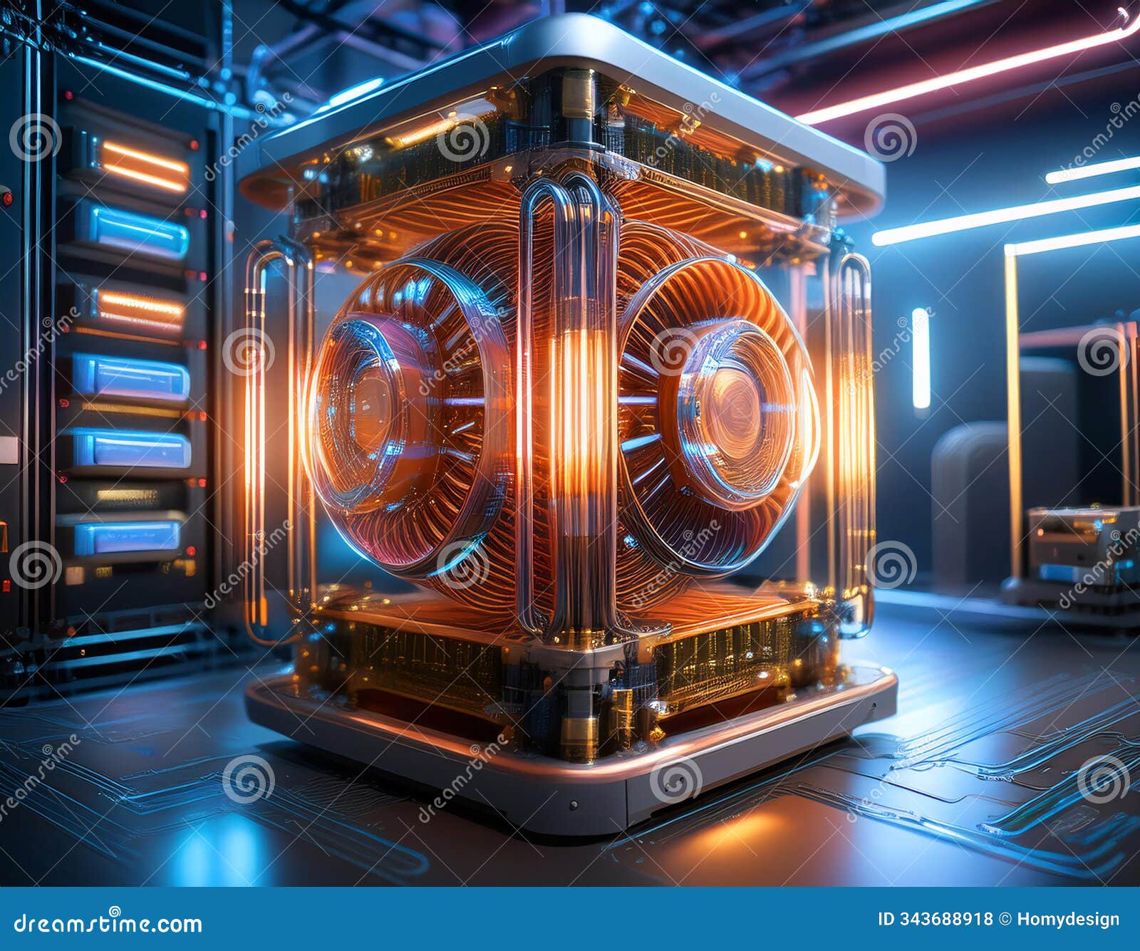 A Futuristic Cube-shaped Machine with Intricate Wiring and Glowing ...