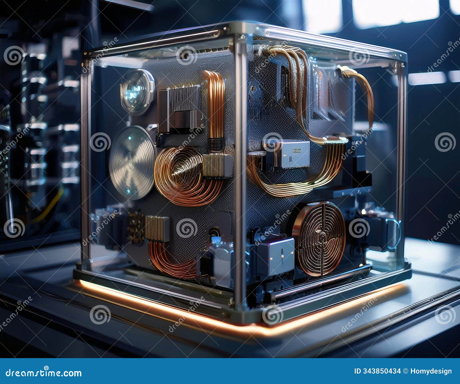 A Futuristic Cube-shaped Machine with Intricate Wiring and Glowing ...