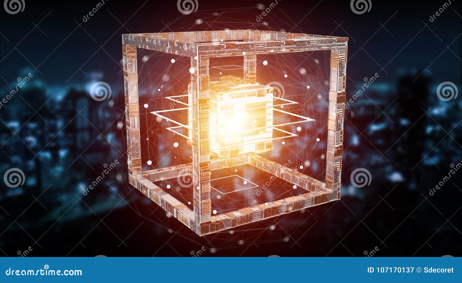 Futuristic Cube Technology Textured Object 3d Rendering Stock