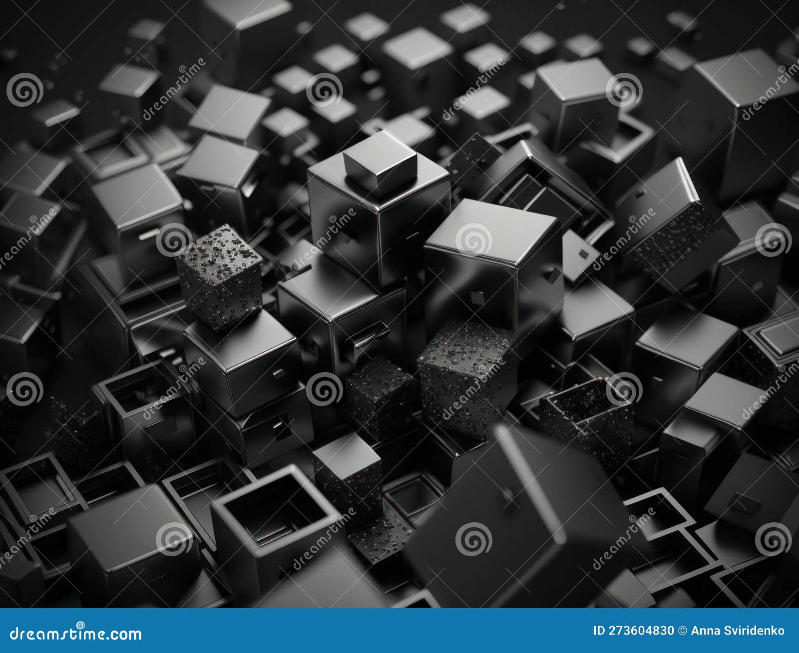 Futuristic Cubes Dark Black Background Abstract Geometric Mosaic Grid ...