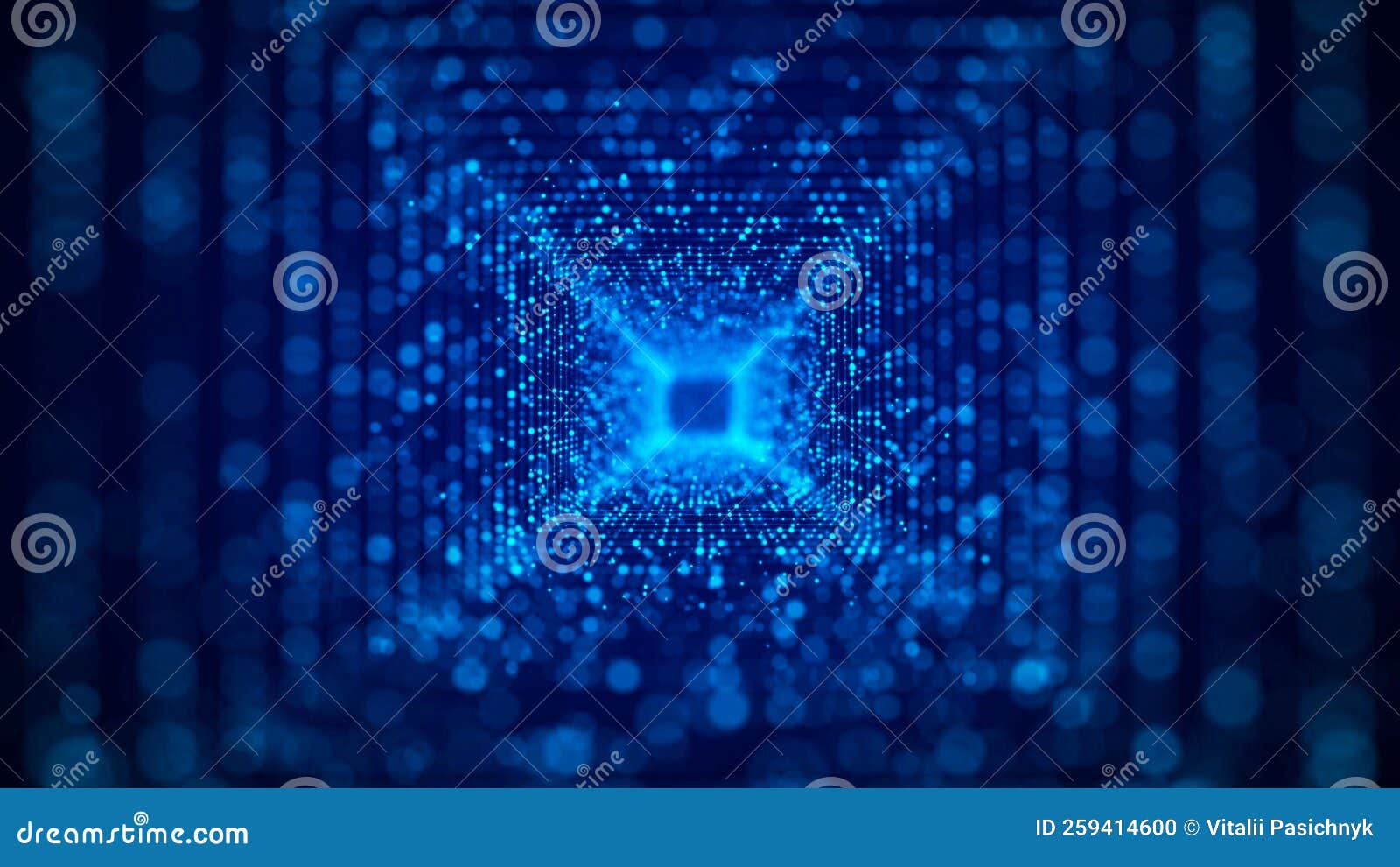 Futuristic Cubic Tunnel Consisting of a Flow of Particles in Cyberspace ...