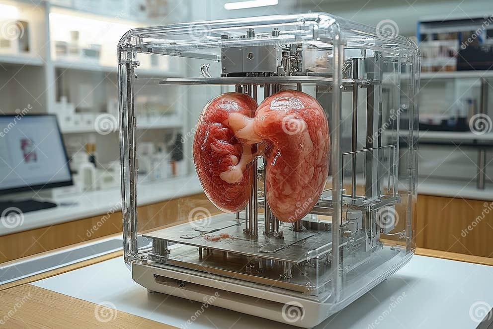 Futuristic Cuboid 3D Printer Creating a Human Kidney in a Modern Lab ...