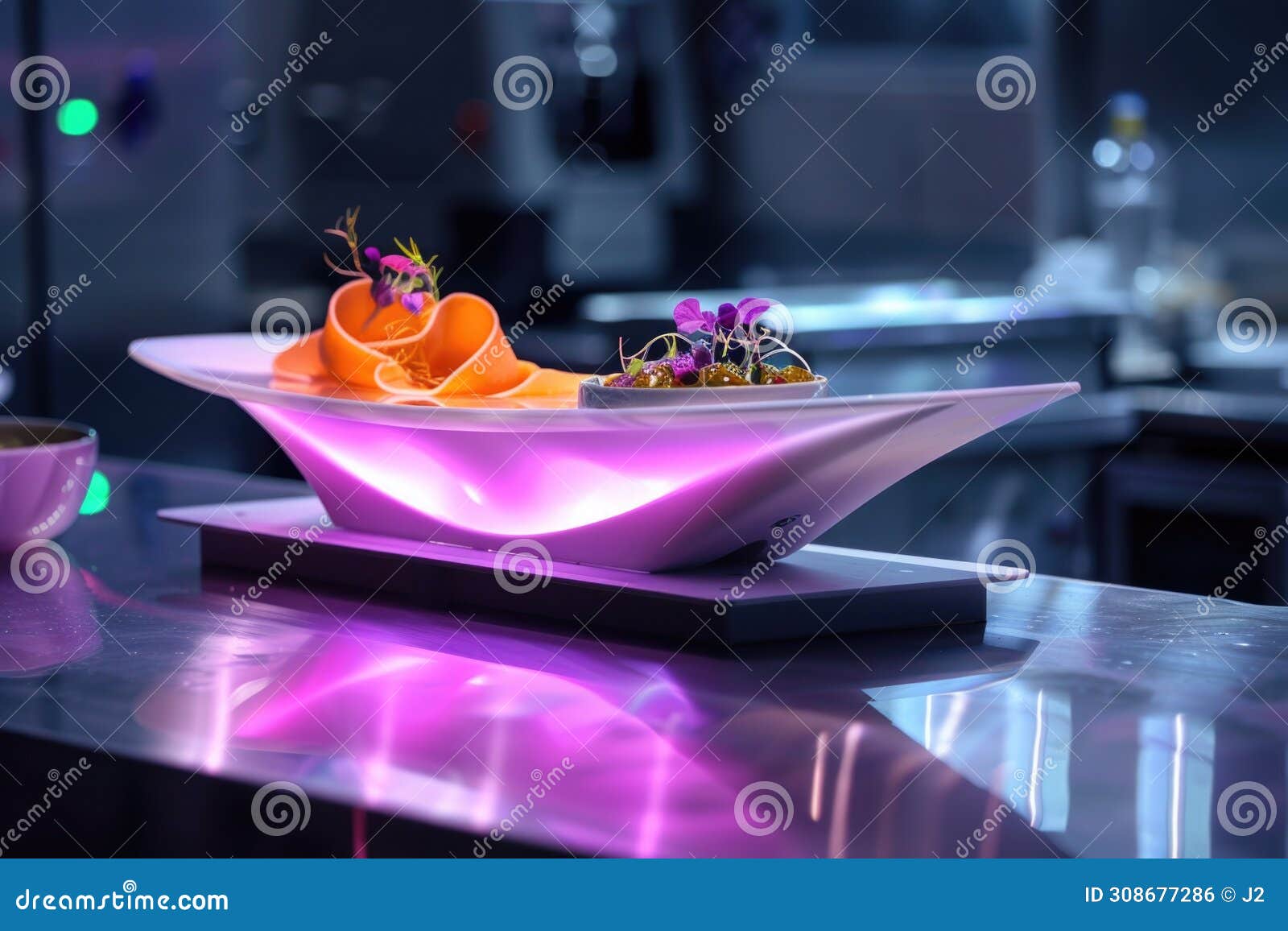 Futuristic Culinary Presentation on Illuminated Serving Dish in a ...