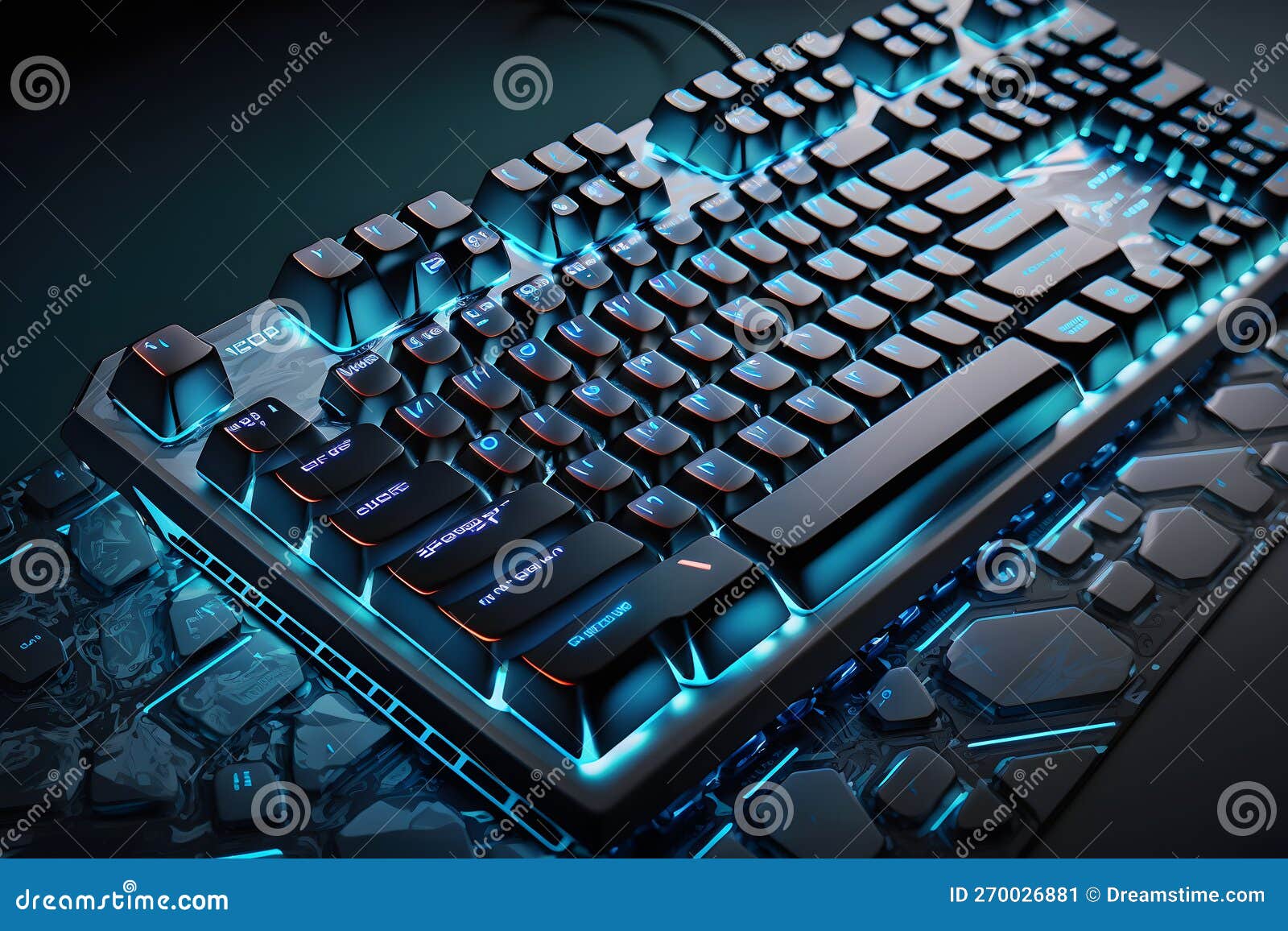 Futuristic Custom PC Keyboard Concept with Glowing Blue Tones. Neural ...