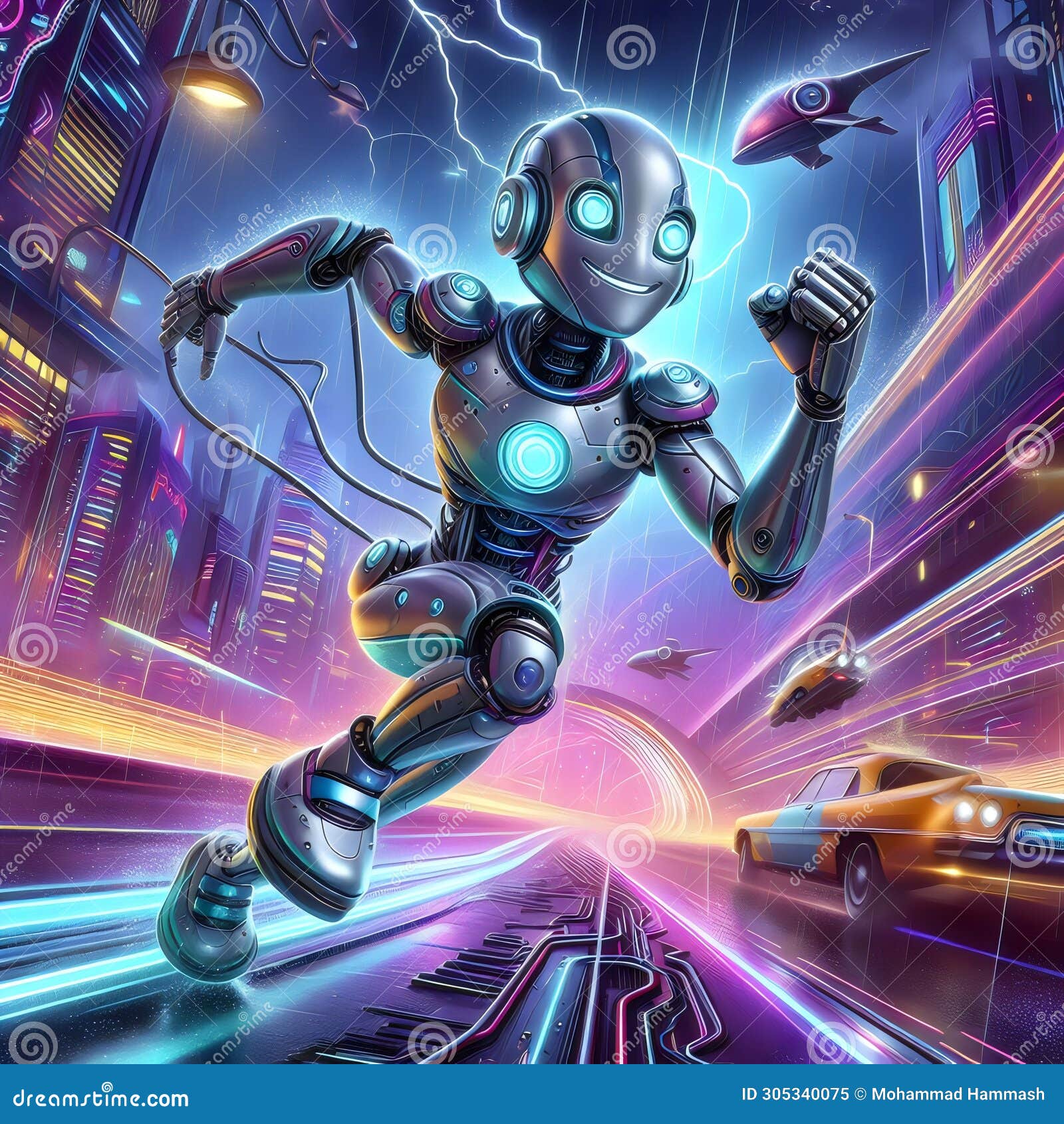 Futuristic Cute Running Robot Illustration Stock Illustration ...