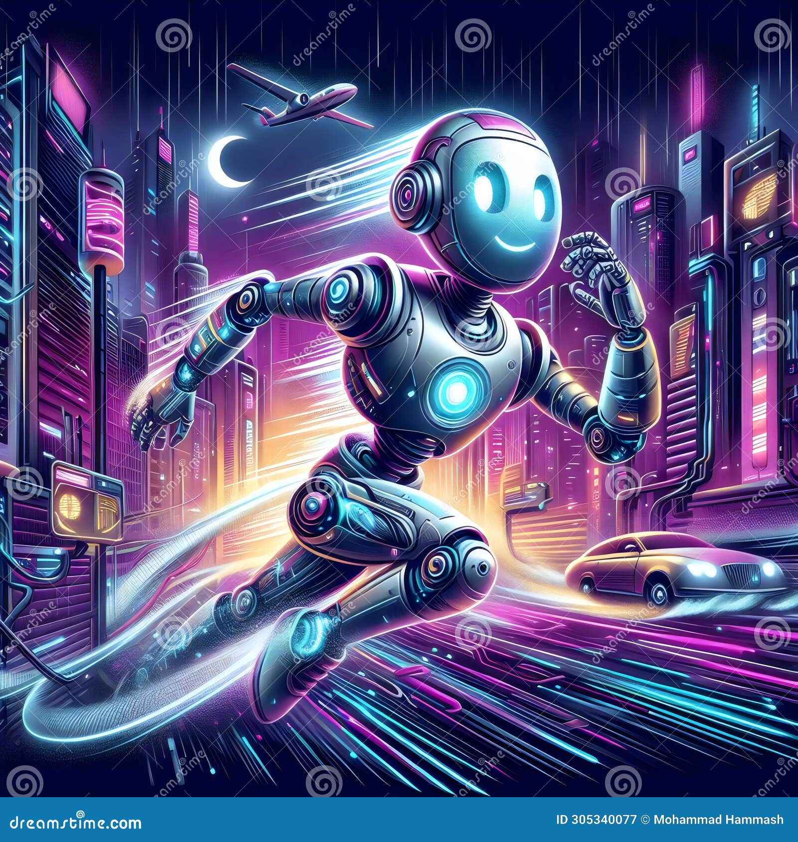 Futuristic Cute Running Robot Illustration Cartoon Vector ...