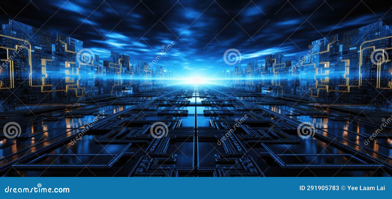 Futuristic Cyber Buildings Tech Concept, Ai Stock Illustration ...