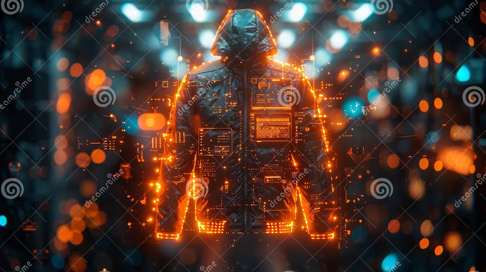 Futuristic Cyber Jacket with Glowing Tech Elements, Generative AI Stock ...