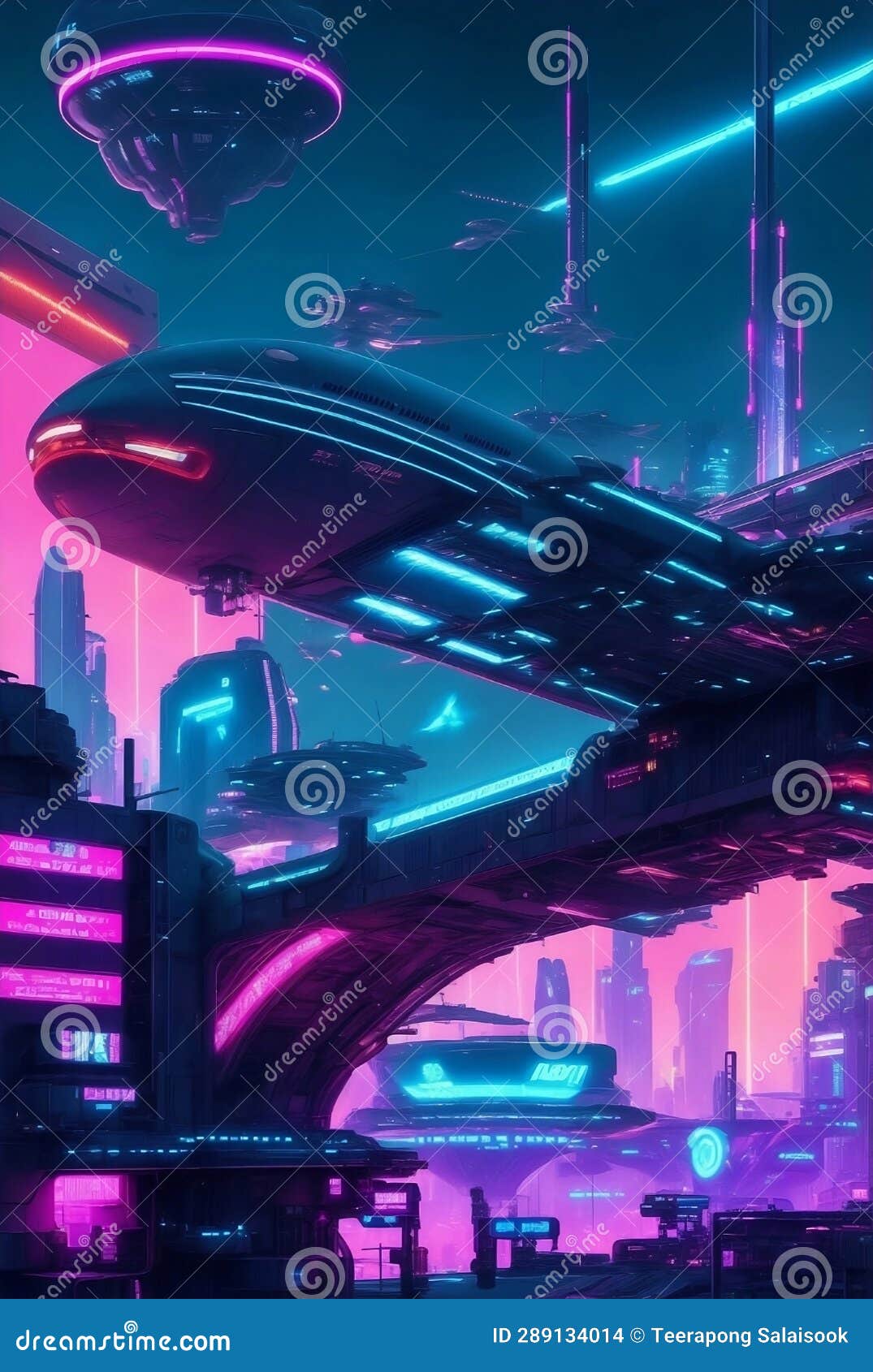 A Futuristic Cyber Punk City with Transportation System Stock ...