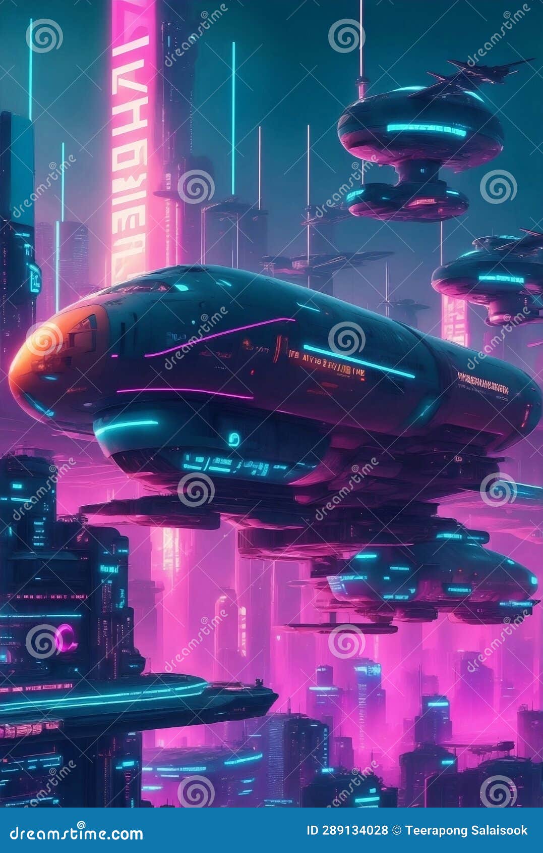 A Futuristic Cyber Punk City with Transportation System Stock ...