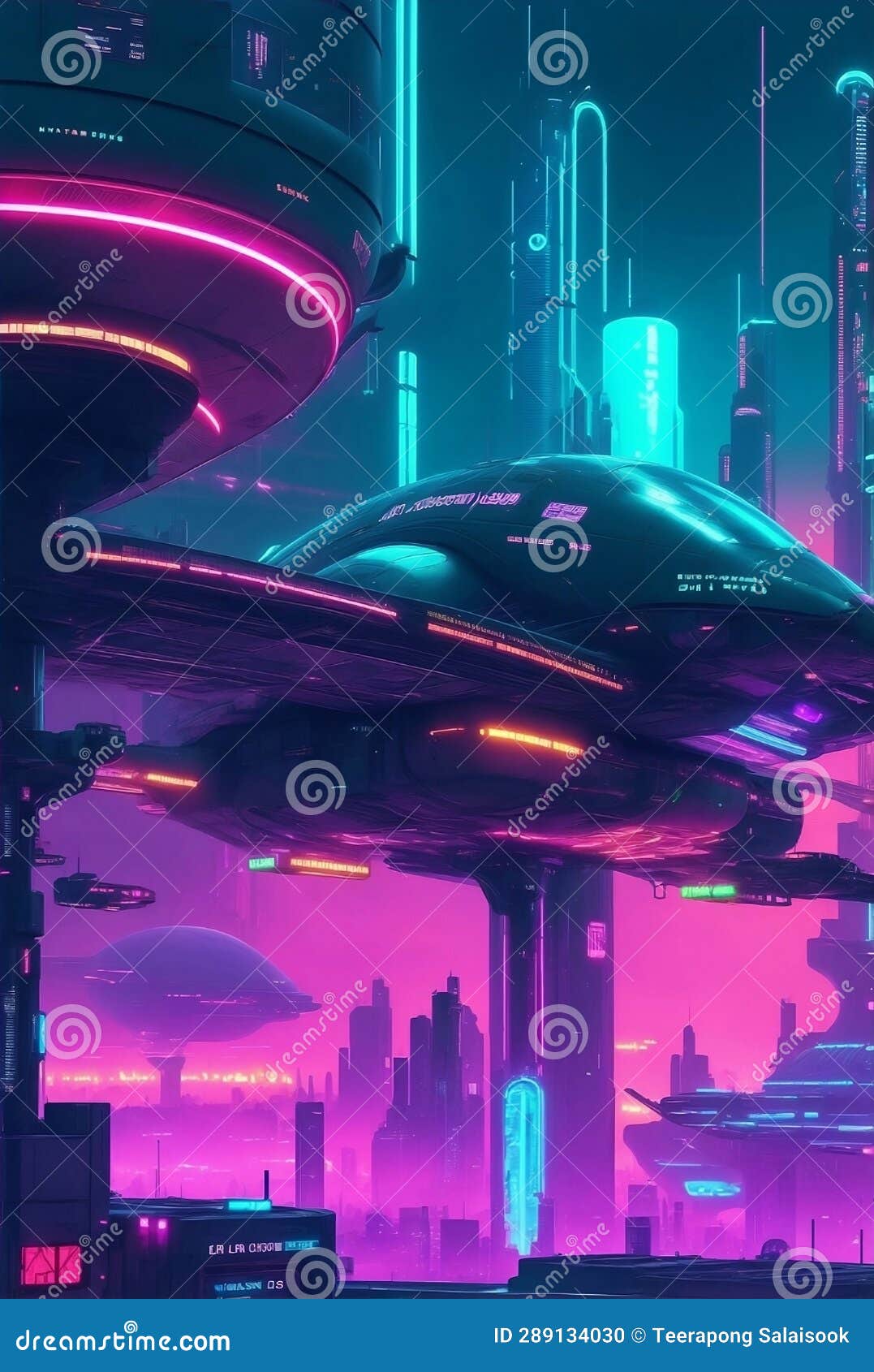 A Futuristic Cyber Punk City with Transportation System Stock ...