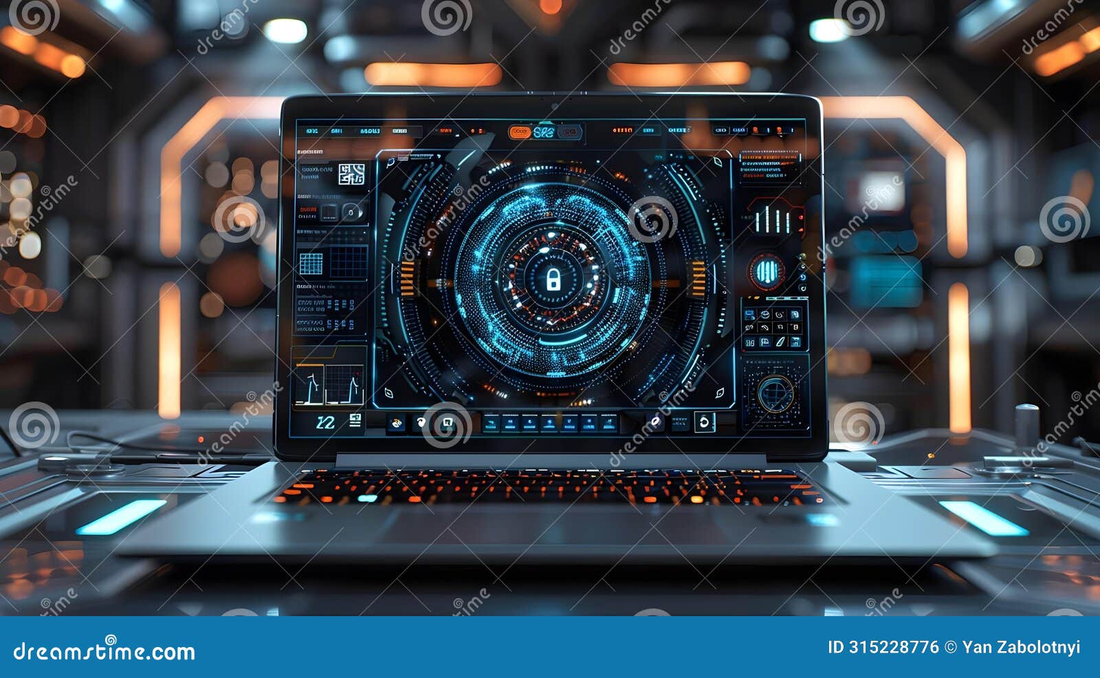 Futuristic Cyber Security Hub on Laptop. Concept Technology, Cyber ...