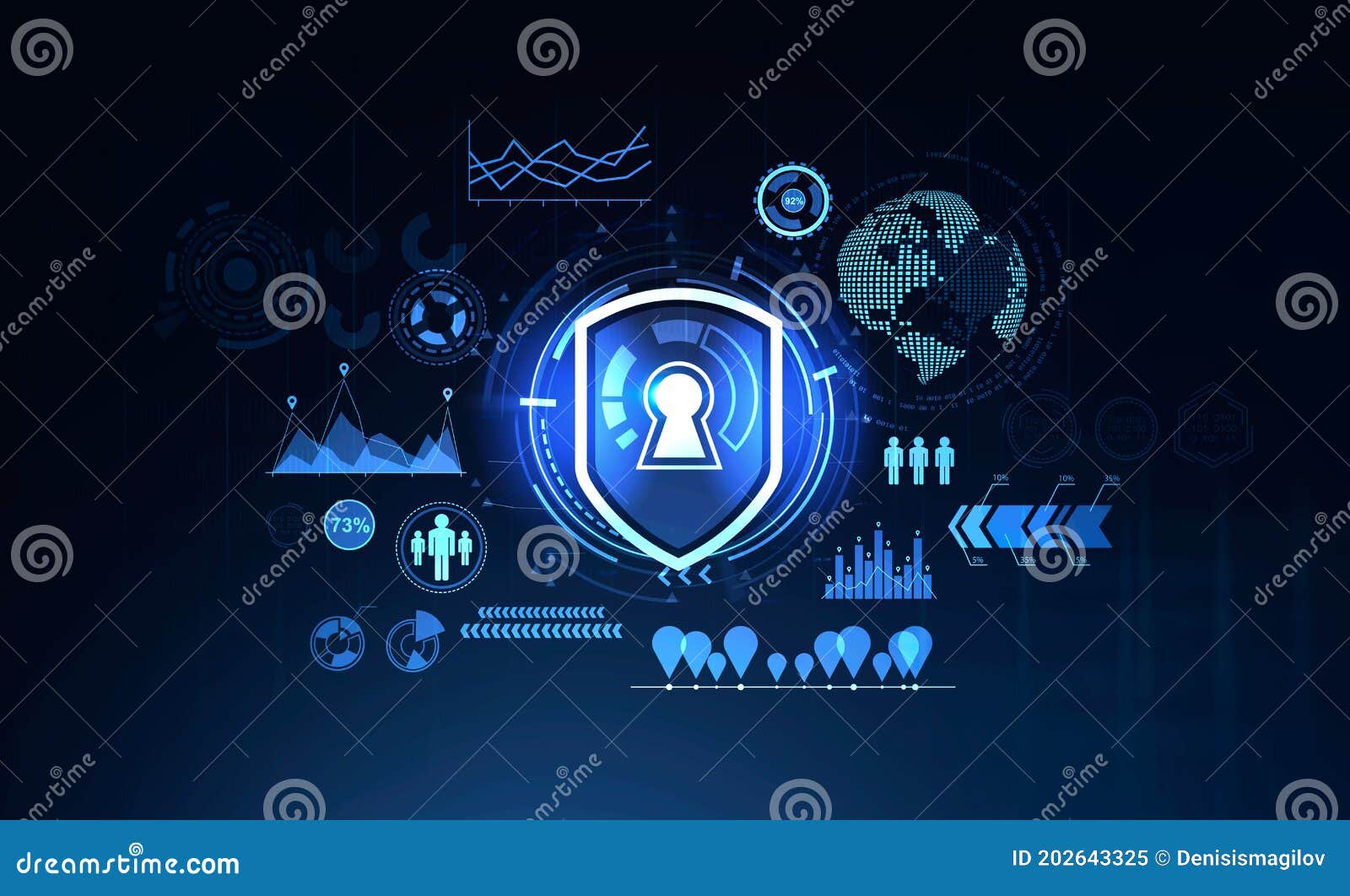 Futuristic Cyber Security Interface, Data Protection Stock Illustration ...