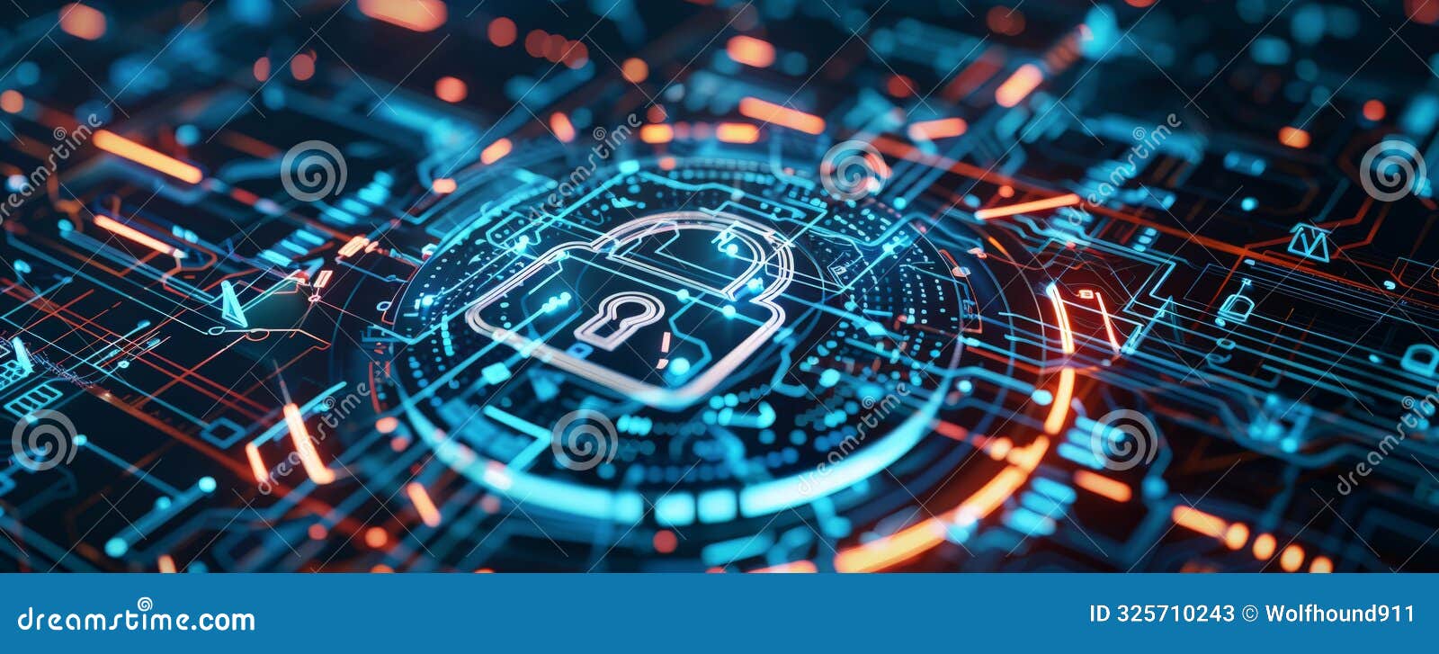 Futuristic Cyber Security Theme with a Padlock Icon in the Center ...