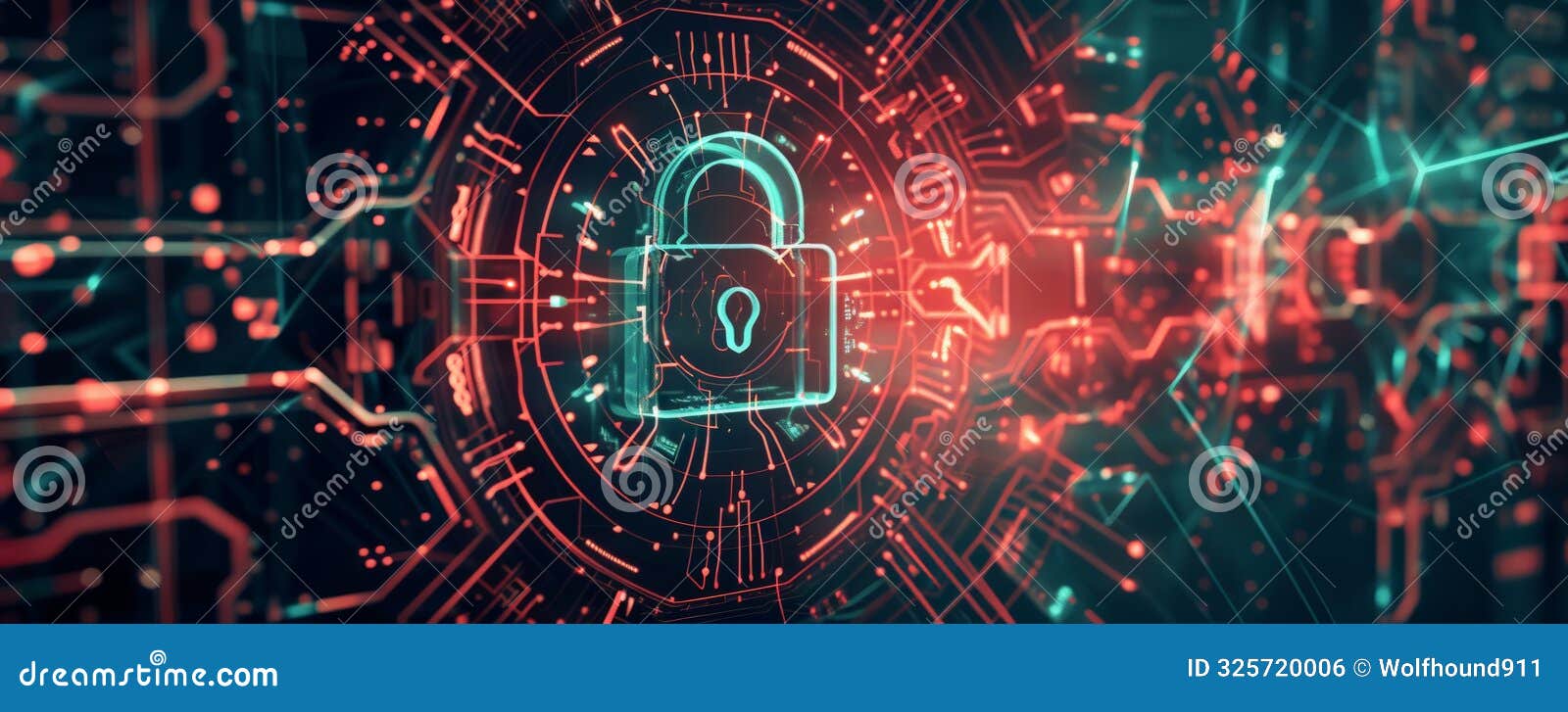 Futuristic Cyber Security Theme with a Padlock Icon in the Center ...