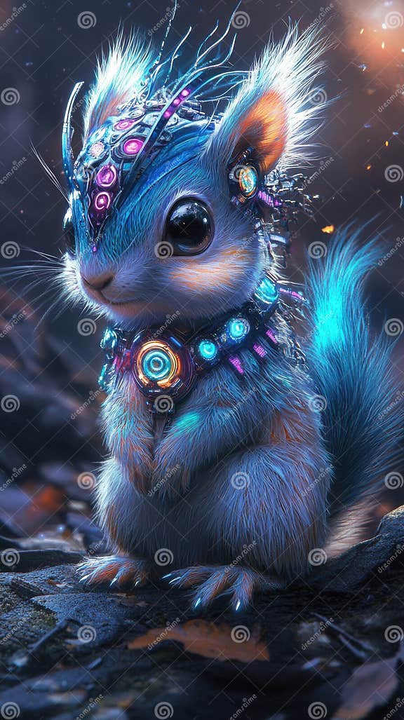 Futuristic Cyber Squirrel with Glowing Neon Accents and Technological ...