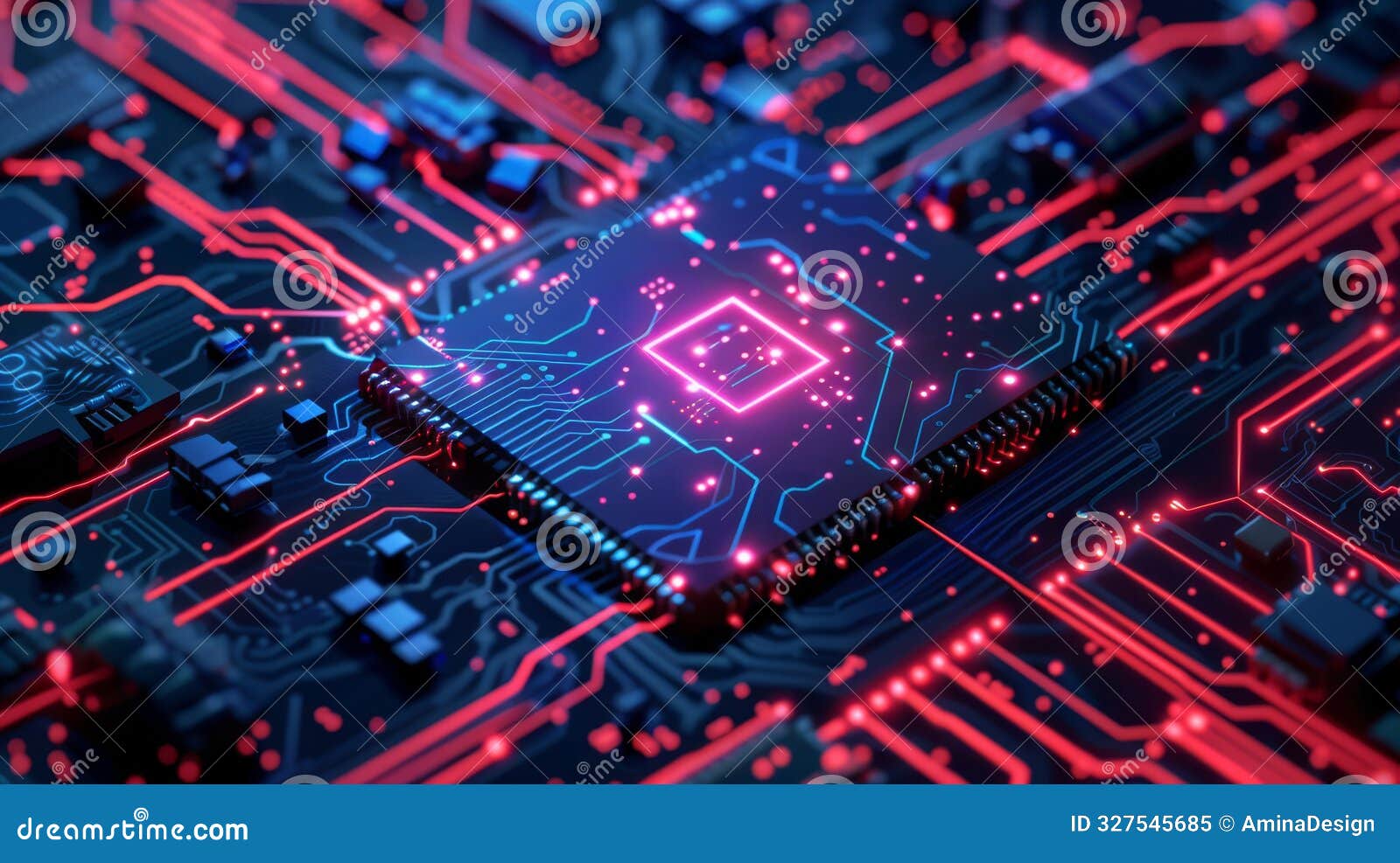 Futuristic Cyber Technology Circuit Chip with Neon Lights and Advanced ...
