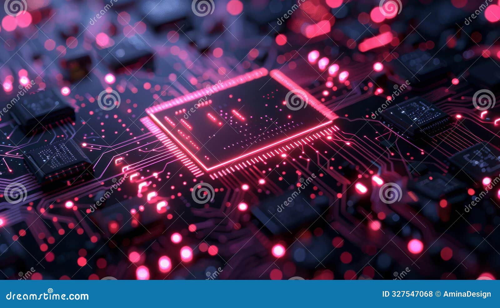 Futuristic Cyber Technology Circuit Chip with Neon Lights and Advanced ...
